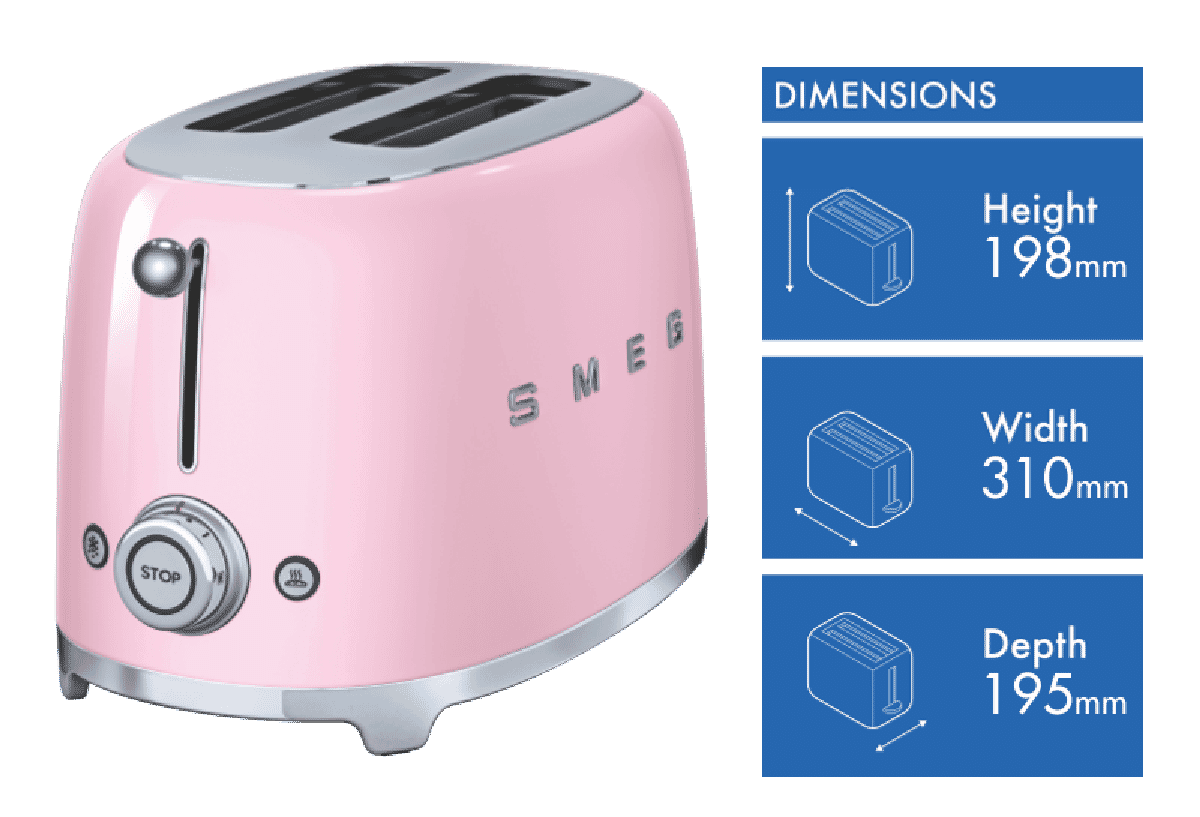 Smeg 50's Style 2 Slice Toaster Pastel Pink TSF01PKAU