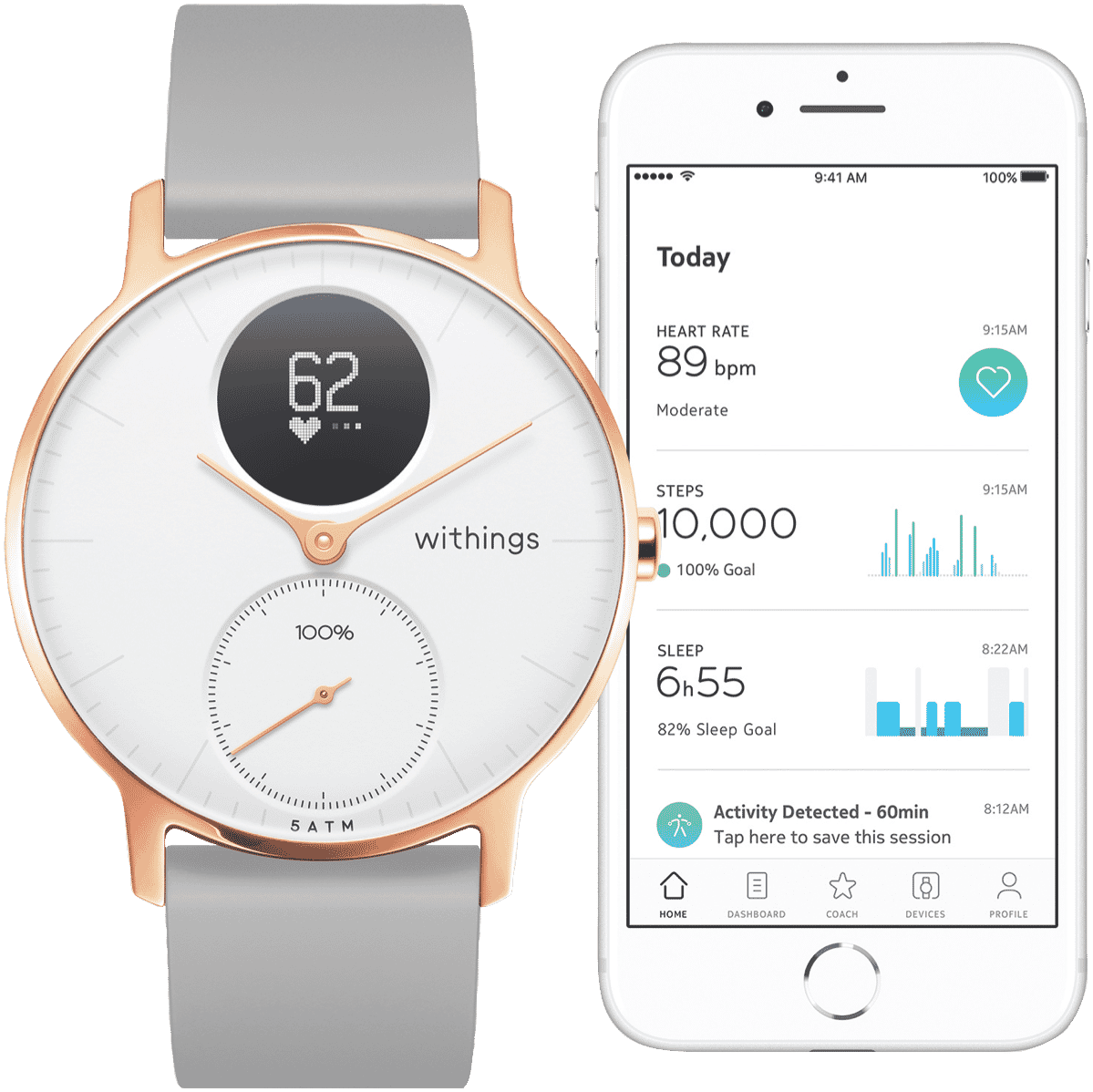 Withings 36WHITERGGREY Steel HR Fitness Watch 36mm (Rose Gold) at The ...