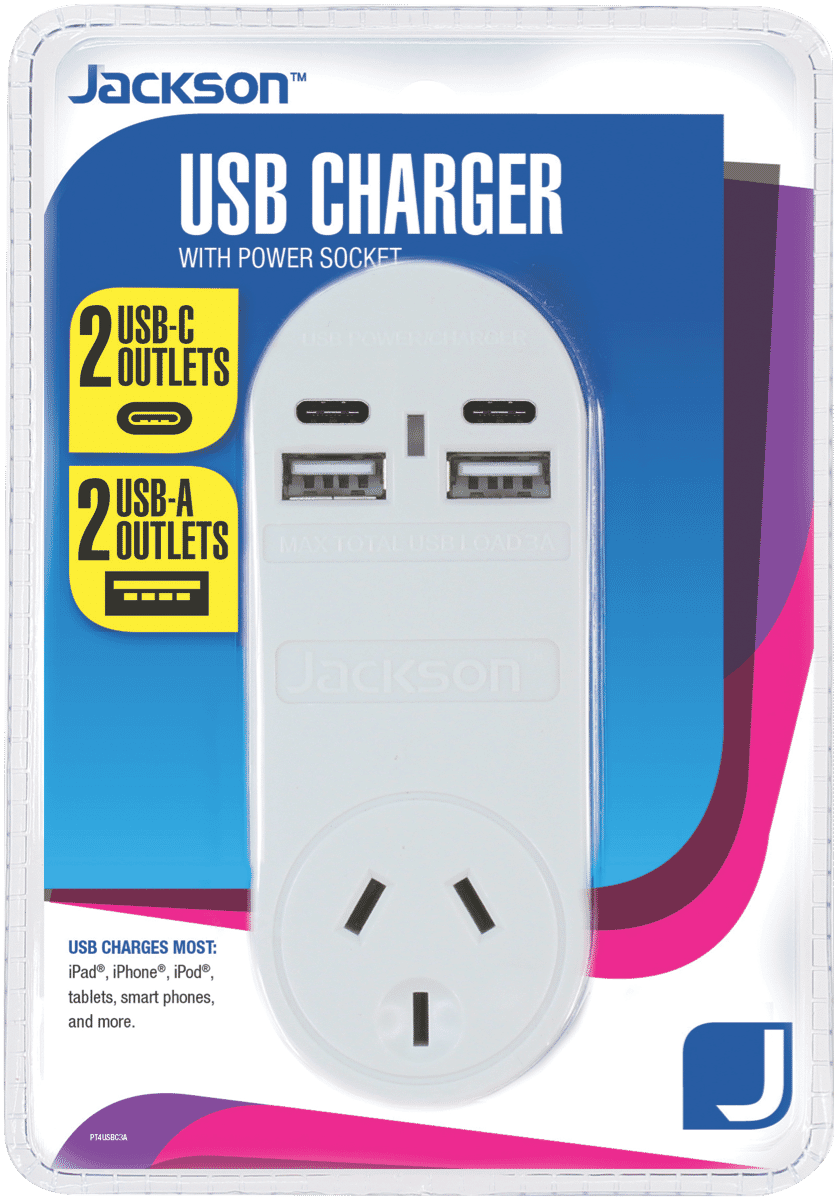 Jackson PT4USB3C Dual USB-A & USB-C AC Charger at The Good Guys