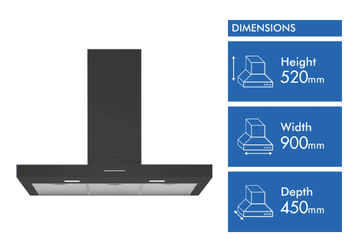 Smeg 90cm T Shape Chimney Rangehood Matte Black KBTAU900MNE