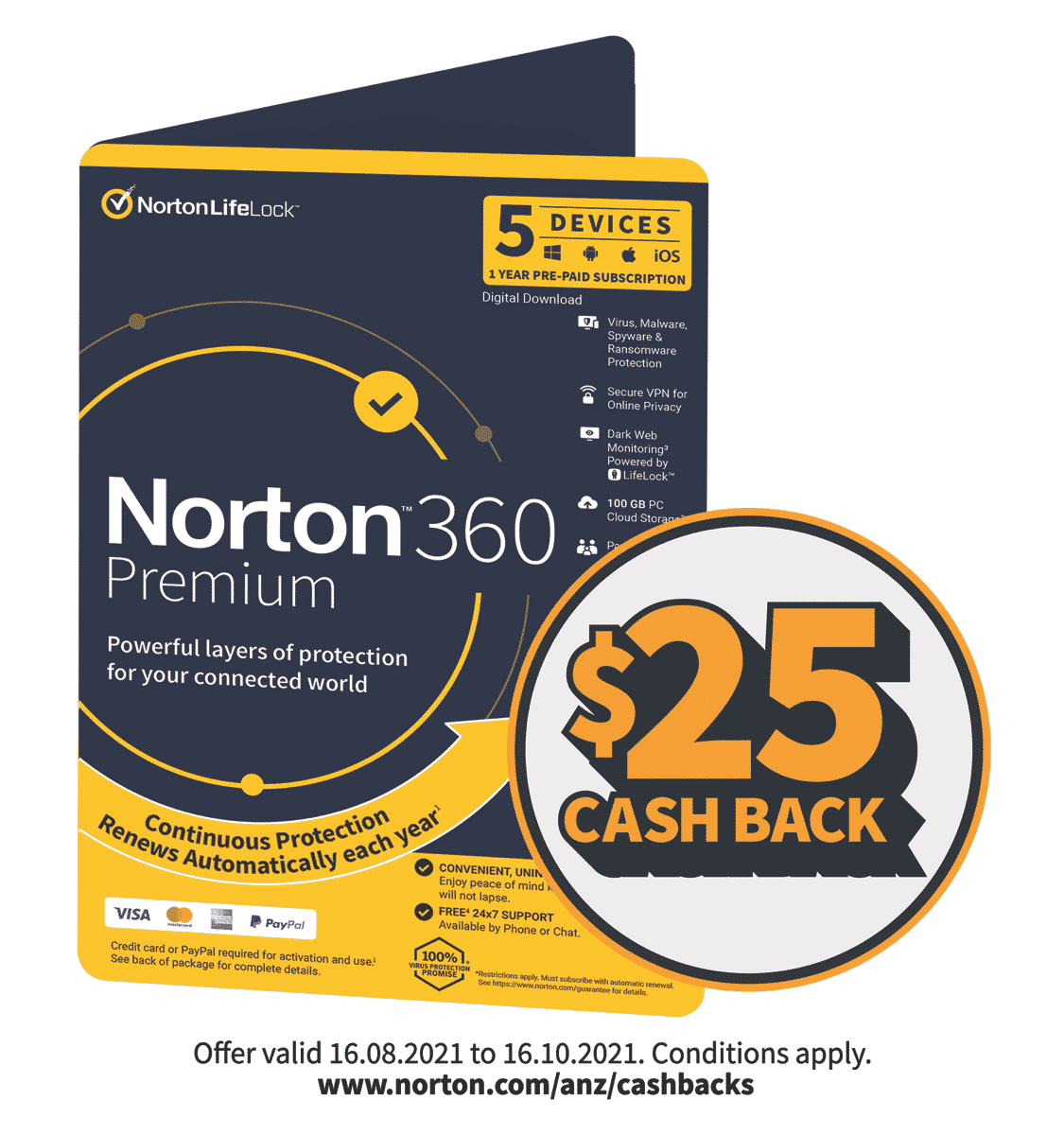 Norton AUSYMGG20 360 Premium Internet Security (5D 12M) at The Good Guys