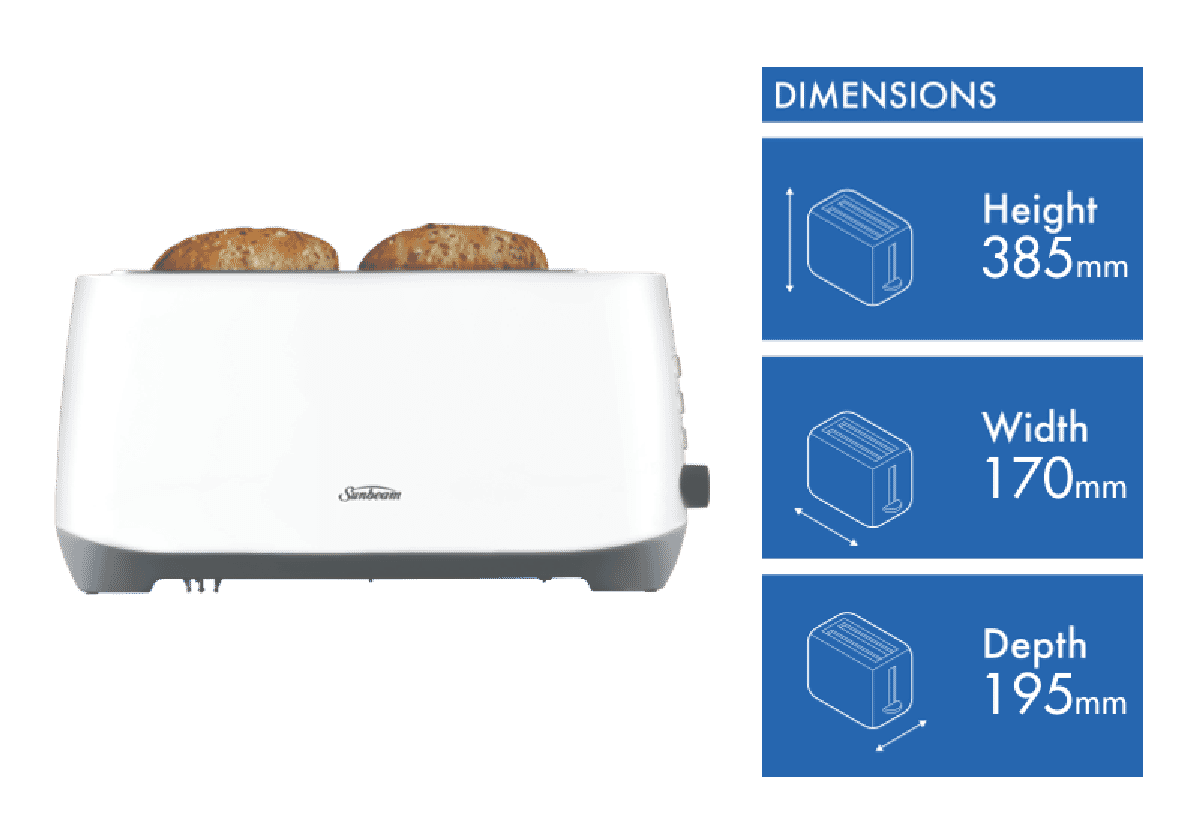 Sunbeam Rise Up 4 Slice Toaster White TAP0003WH