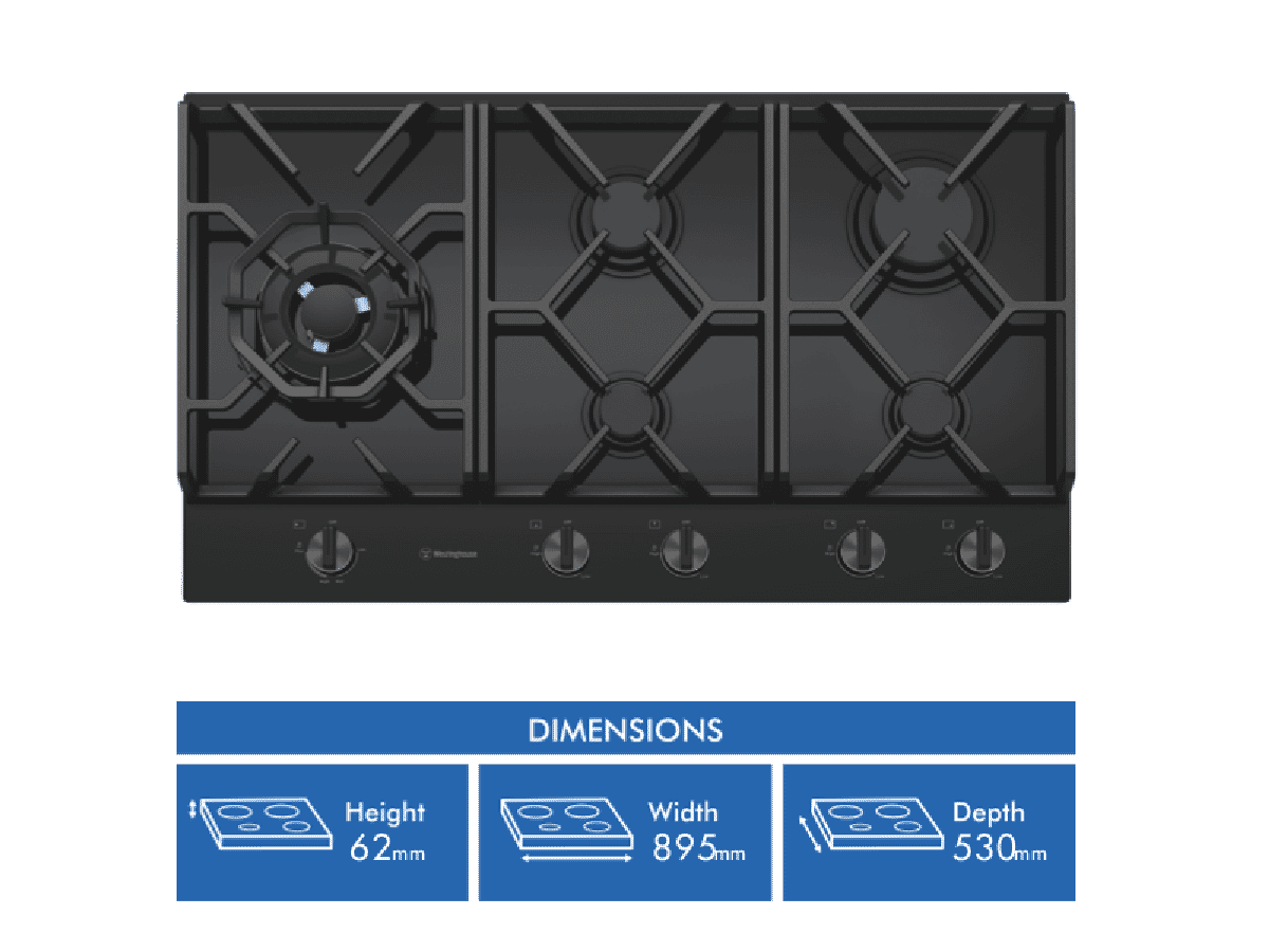 Westinghouse 90cm Gas on Glass Cooktop WHG959BD