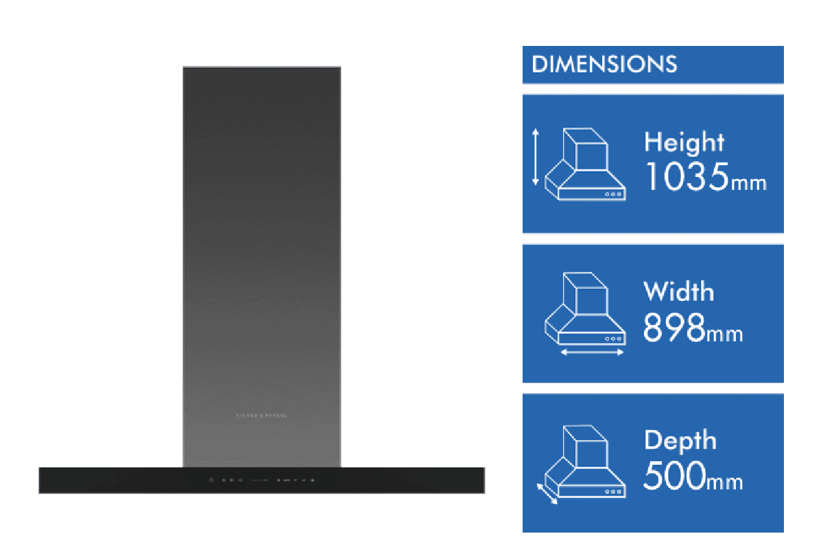 Fisher & Paykel 90cm Box Chimney Wall Rangehood HC90DCBB4