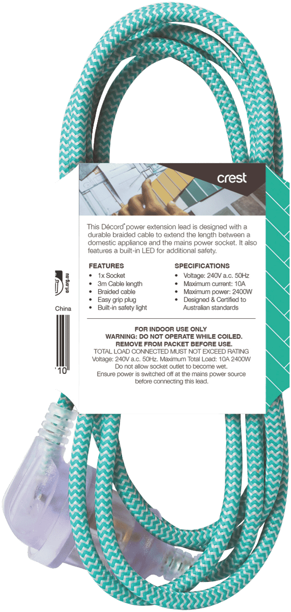 Crest Decord Braided Extension Lead 3m (Green) WWDECEX3
