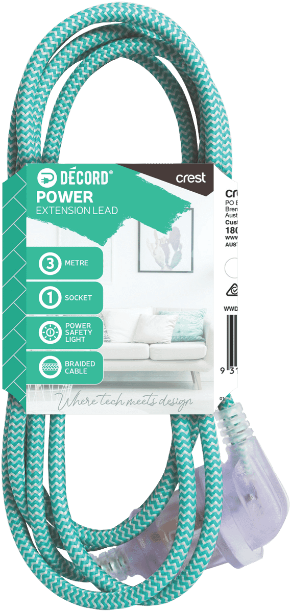 Crest Decord Braided Extension Lead 3m (Green) WWDECEX3