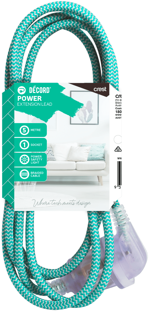 Crest Decord Braided Extension Lead 5m (Green) WWDECEX5
