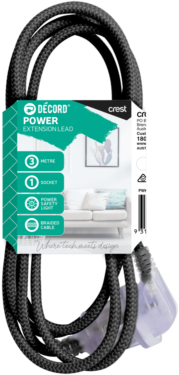 Crest Decord Braided Extension Lead 3m (Black) PWK14006