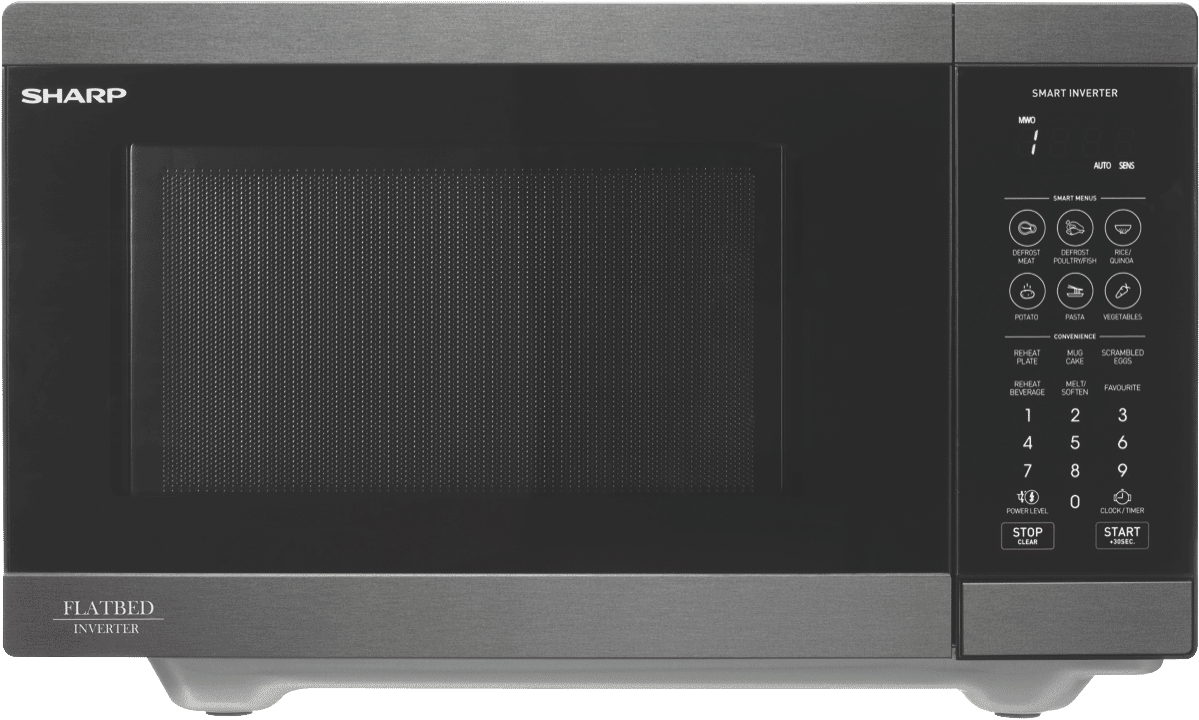Sharp 26L 900W Flatbed Inverter Microwave Black Stainless Steel SM267FHBS
