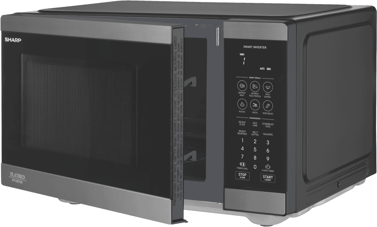 Sharp 26L 900W Flatbed Inverter Microwave Black Stainless Steel SM267FHBS