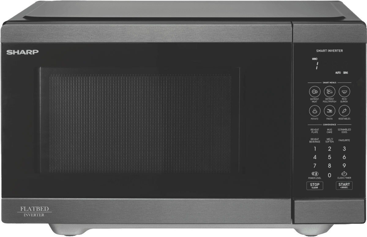 Sharp 26L 900W Flatbed Inverter Microwave Black Stainless Steel SM267FHBS