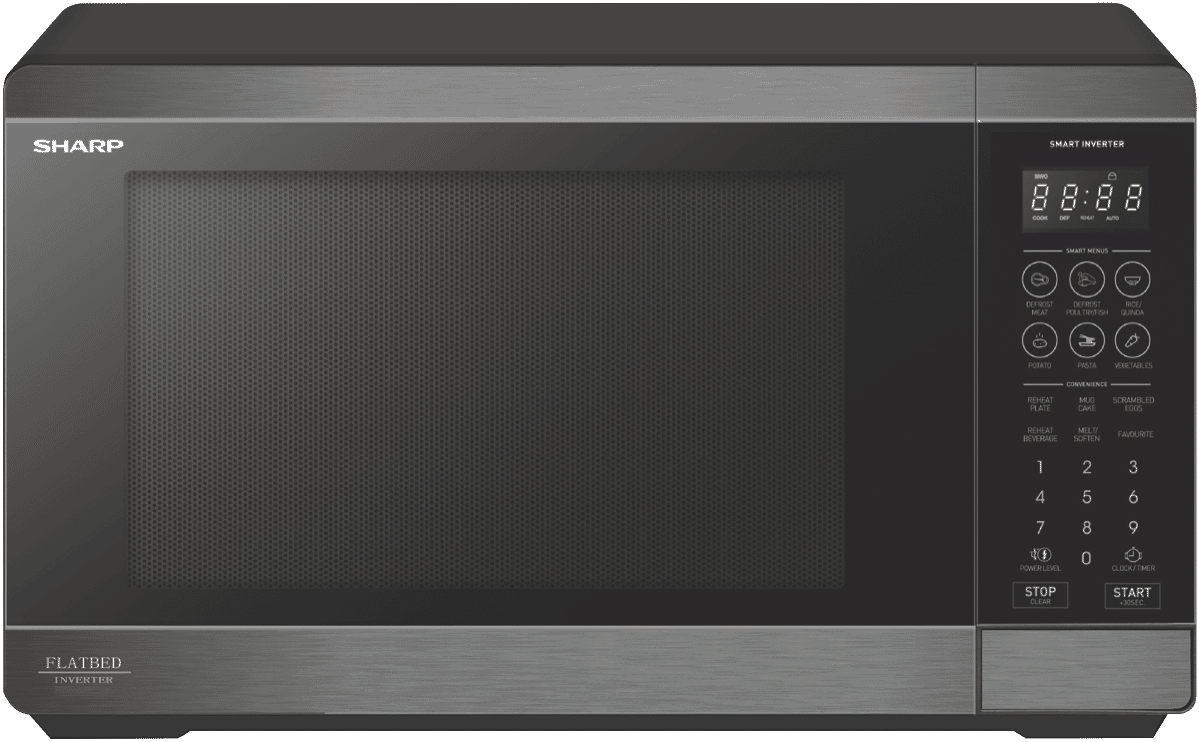 Sharp 26L 900W Flatbed Inverter Microwave Black Stainless Steel SM267FHBS