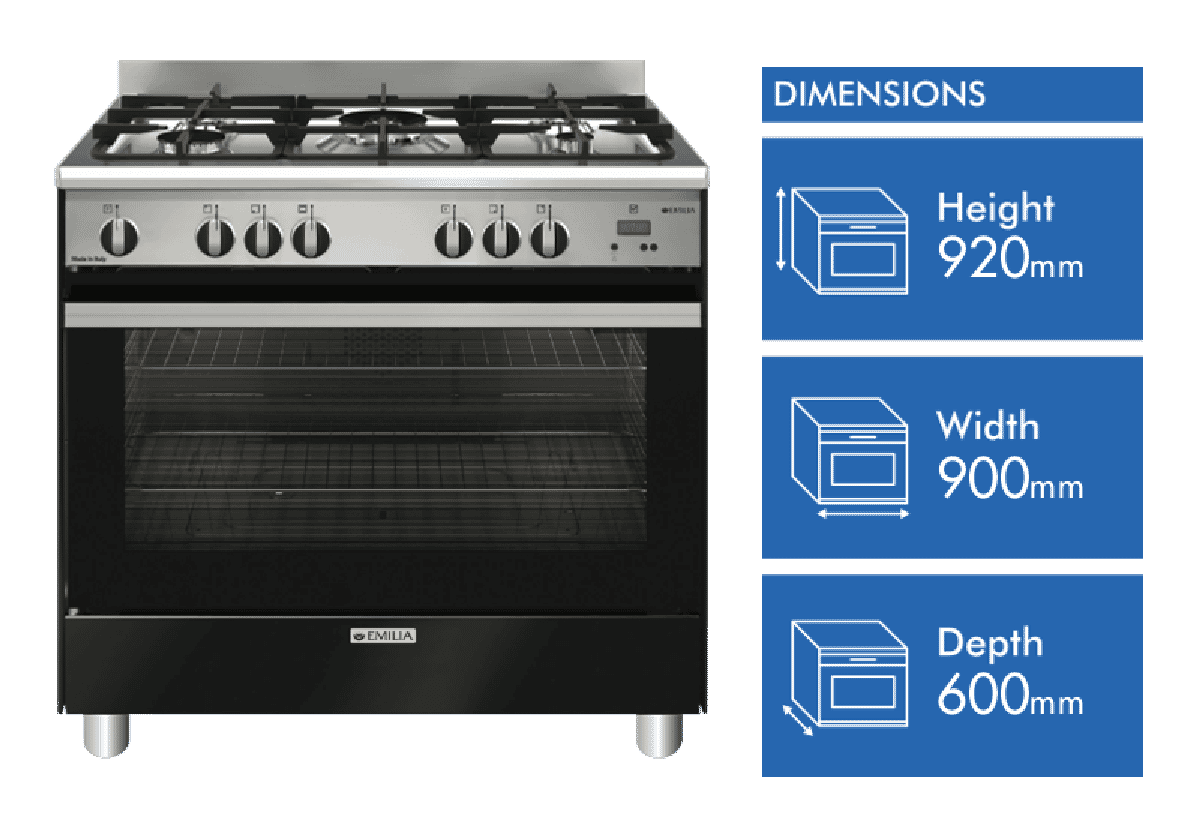 Emilia 90cm Matte Black Gas Freestanding Cooker EM965GGMB