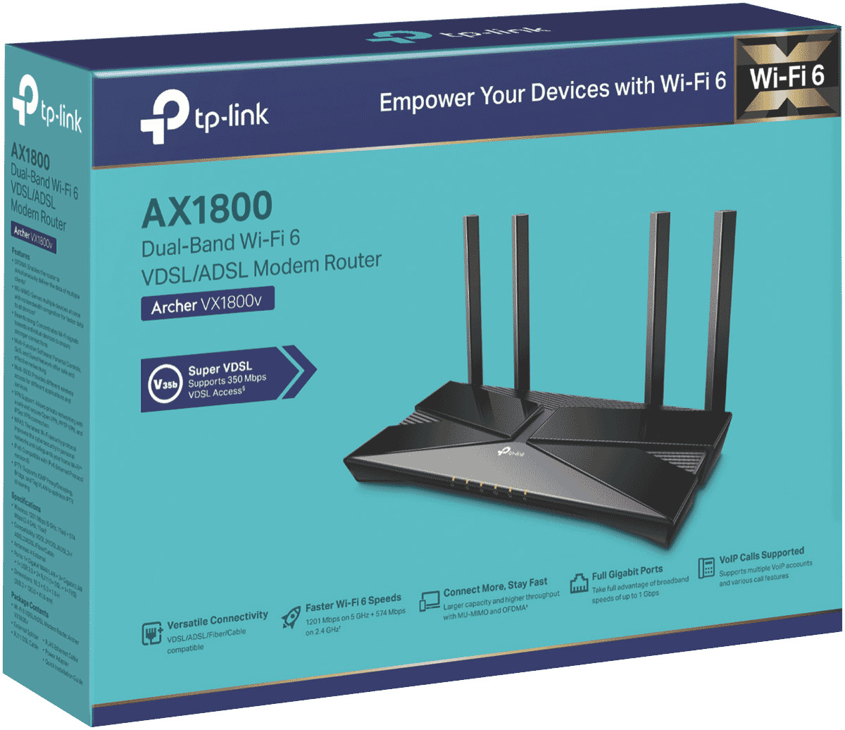 TP-LINK AX1800 Dual-Band Wi-Fi 6 VDSL/ADSL Modem Router ARCHER-VX1800V