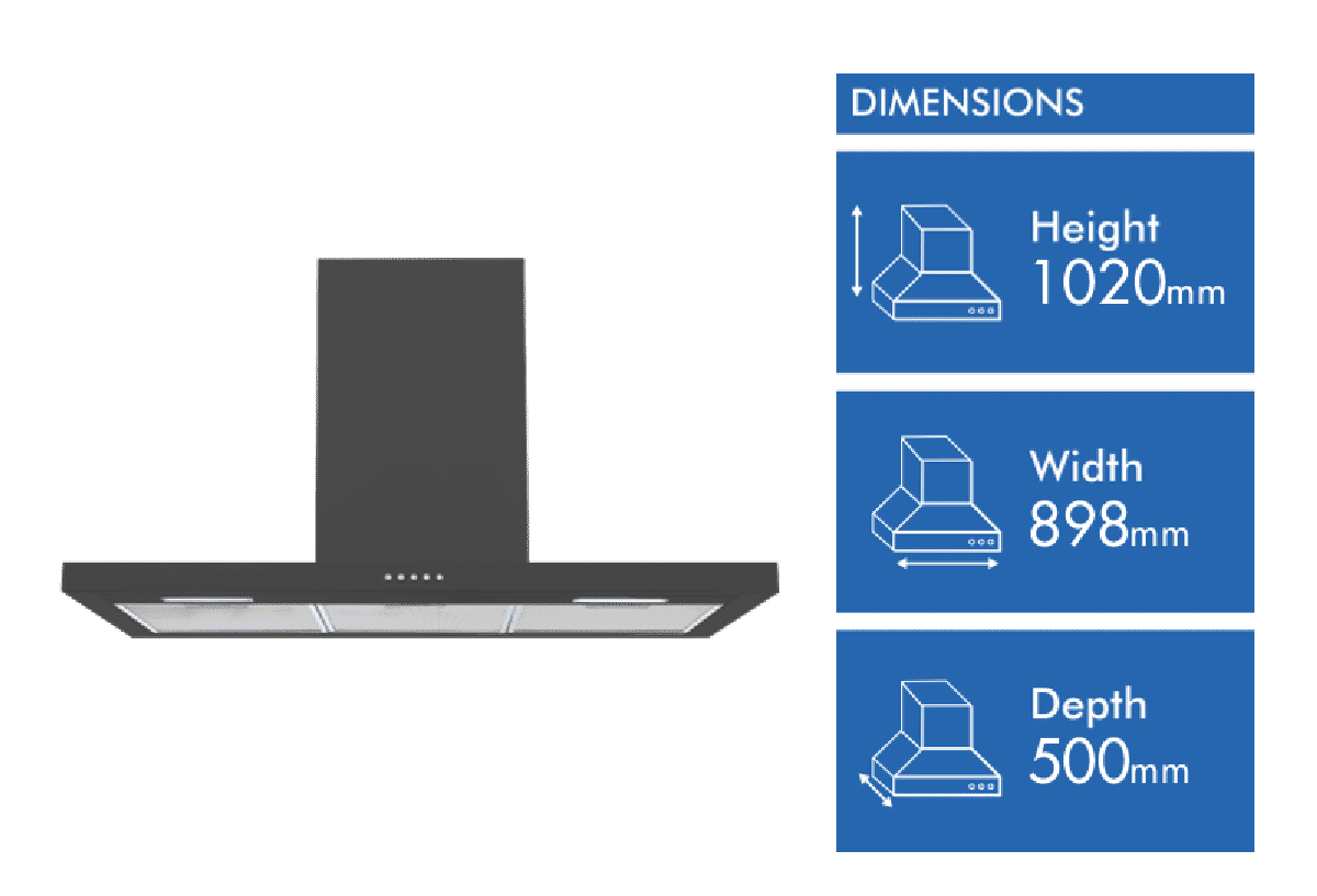 Haier 90cm Box Chimney Rangehood Black HC90BLB1