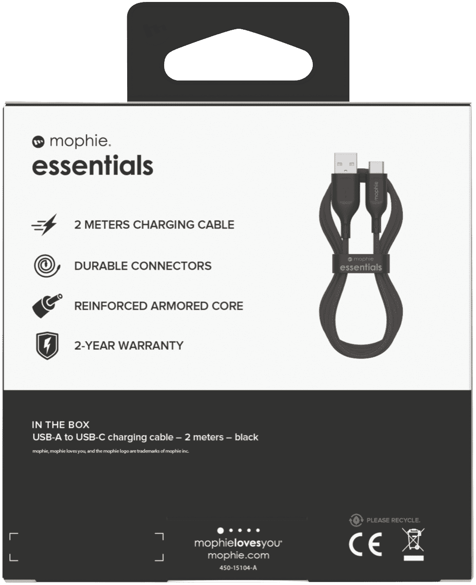 Mophie Essential USB-C-A Cable Braided 2M Black 11901313136