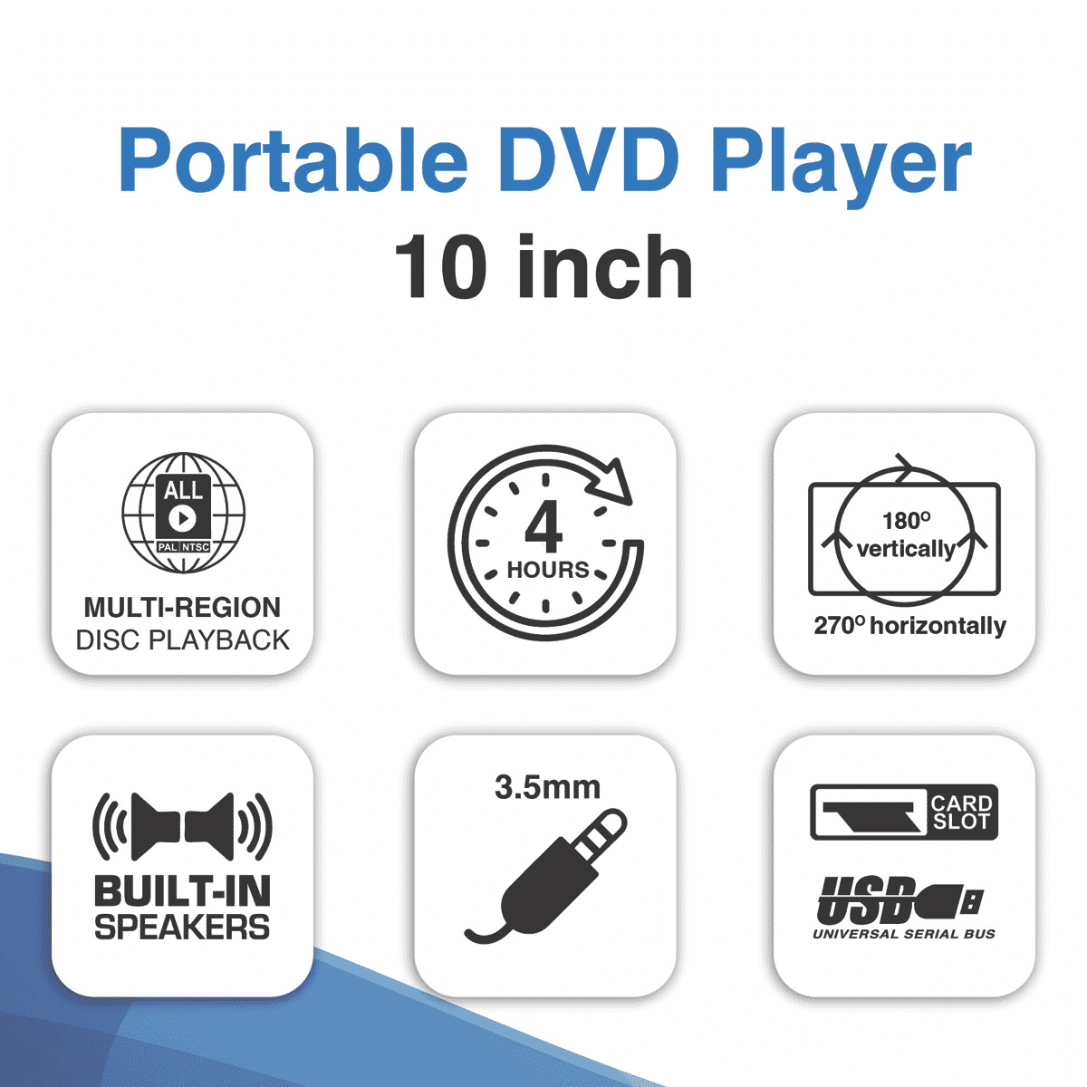 Laser 10 Portable DVD Player With Anti-Skip Technology 2024 DVD-PT-10D