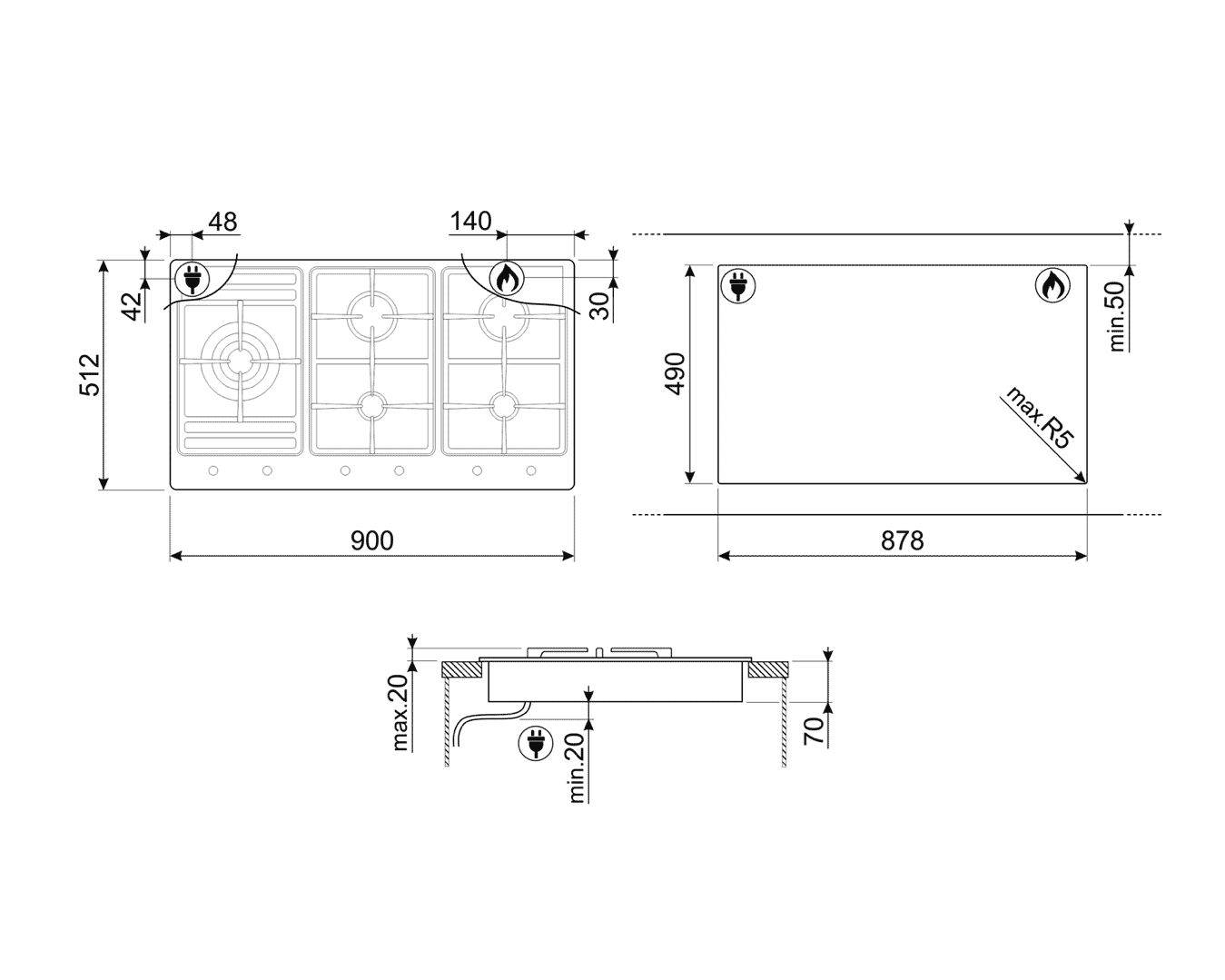 Smeg 90cm Classic Gas Cooktop PSA9062