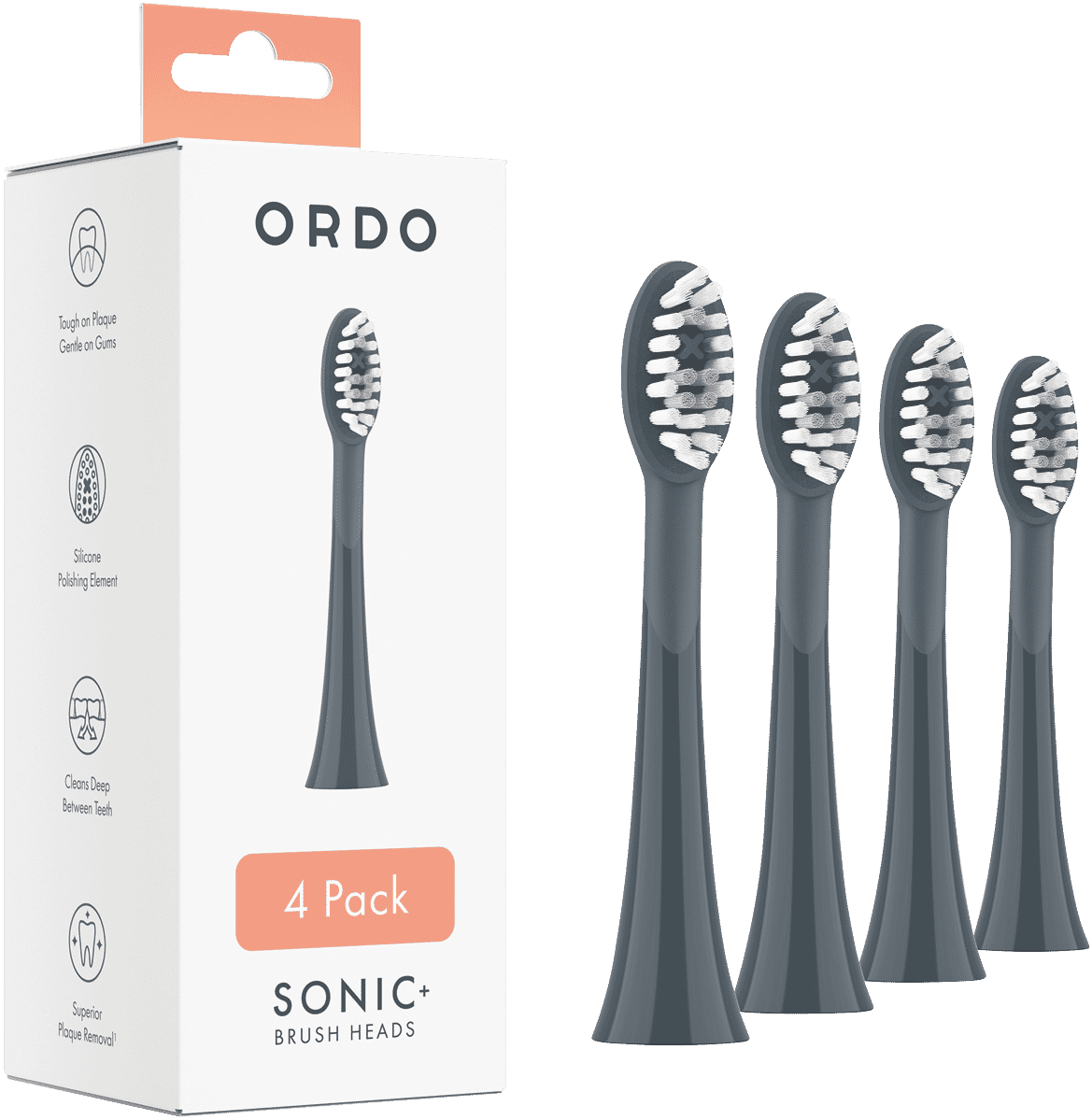 Ordo Sonic Brush Heads 4Pk Charcoal Grey/Stone SPH2000-CG