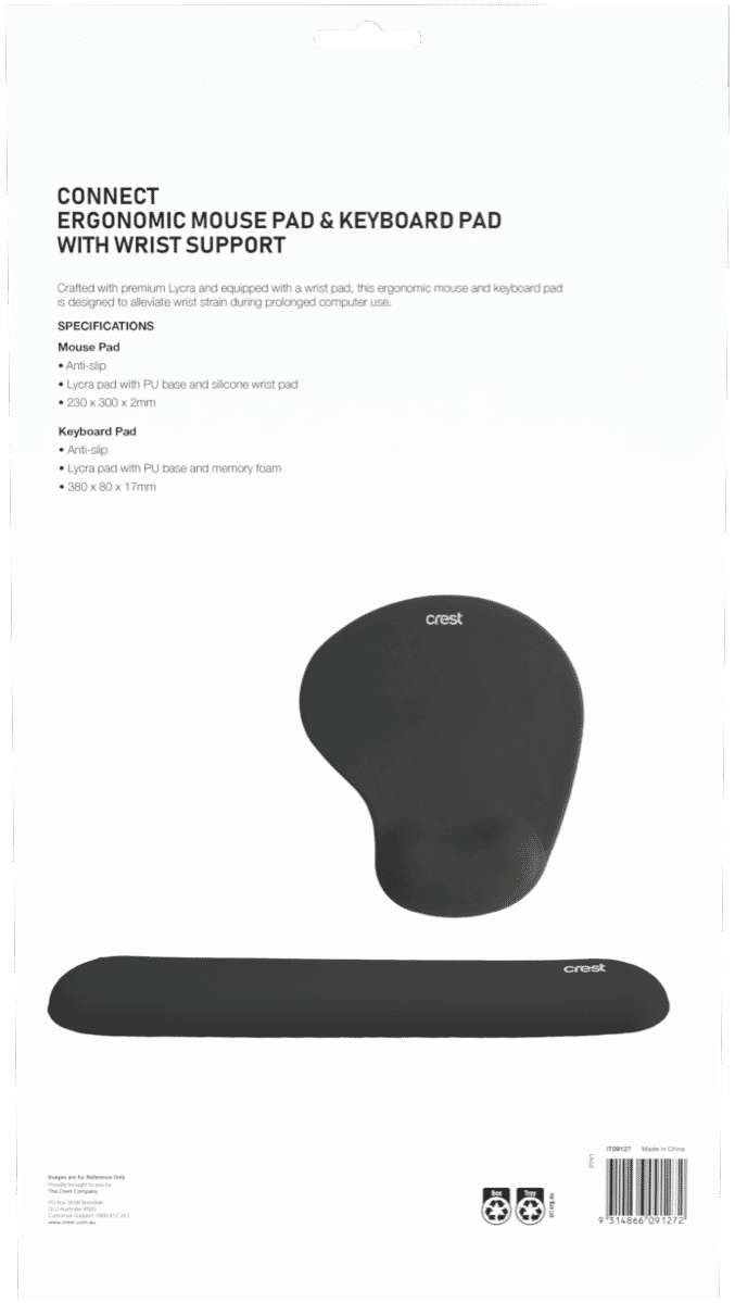 Crest Ergonomic Keyboard & Mouse Pad (Black) IT09127