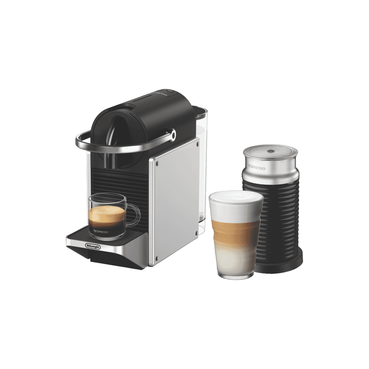 Nespresso Pixie Capsule Coffee Machine Silver & Aeroccino 3 EN127SAE