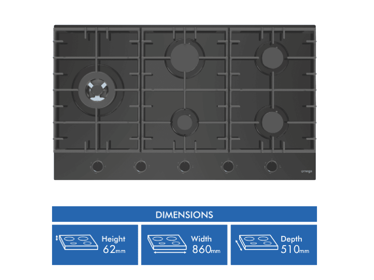 Omega 90cm Gas on Glass Cooktop OCGG905WB