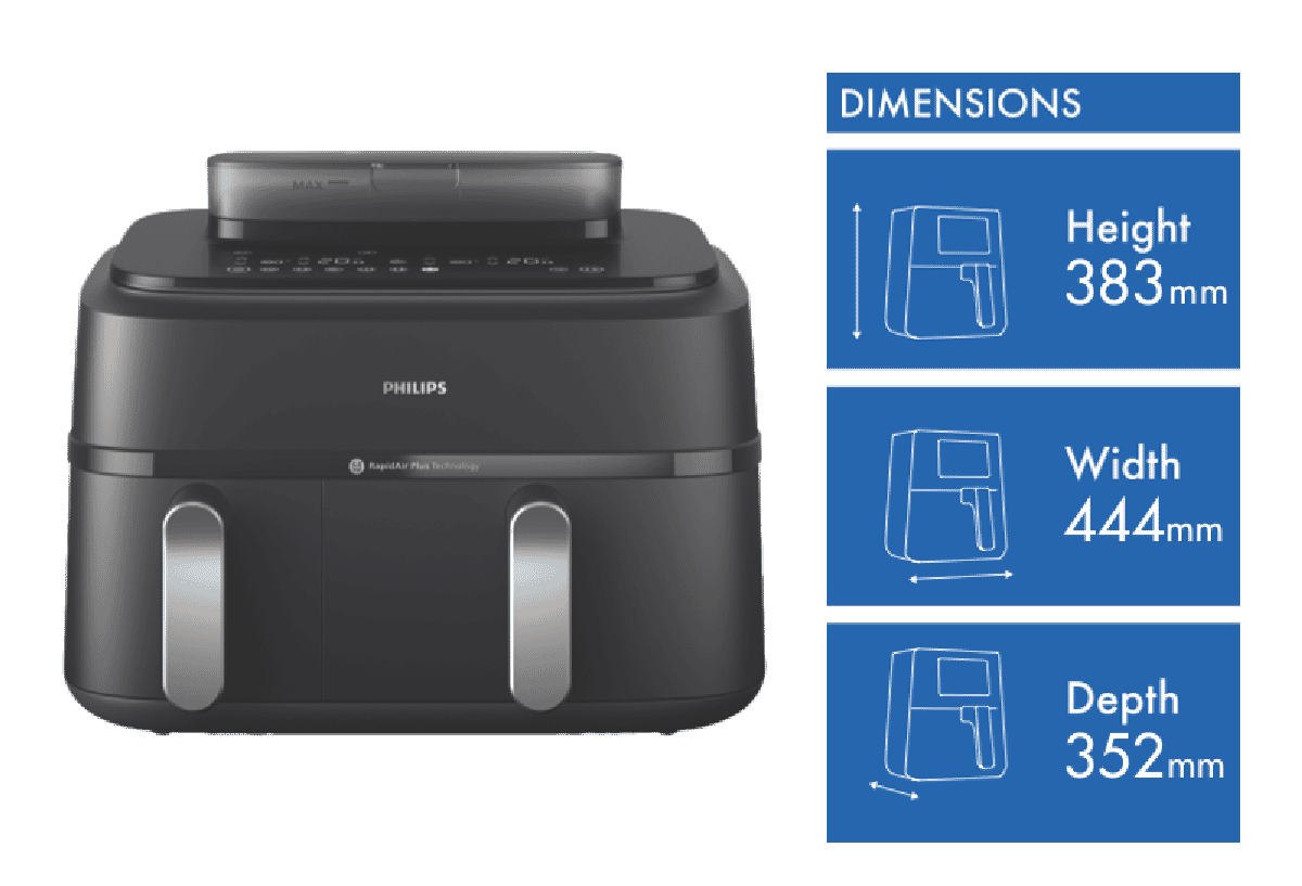 Philips 5000 Series 9 Litre XXL Dual Basket Steam Airfryer Black NA551/00