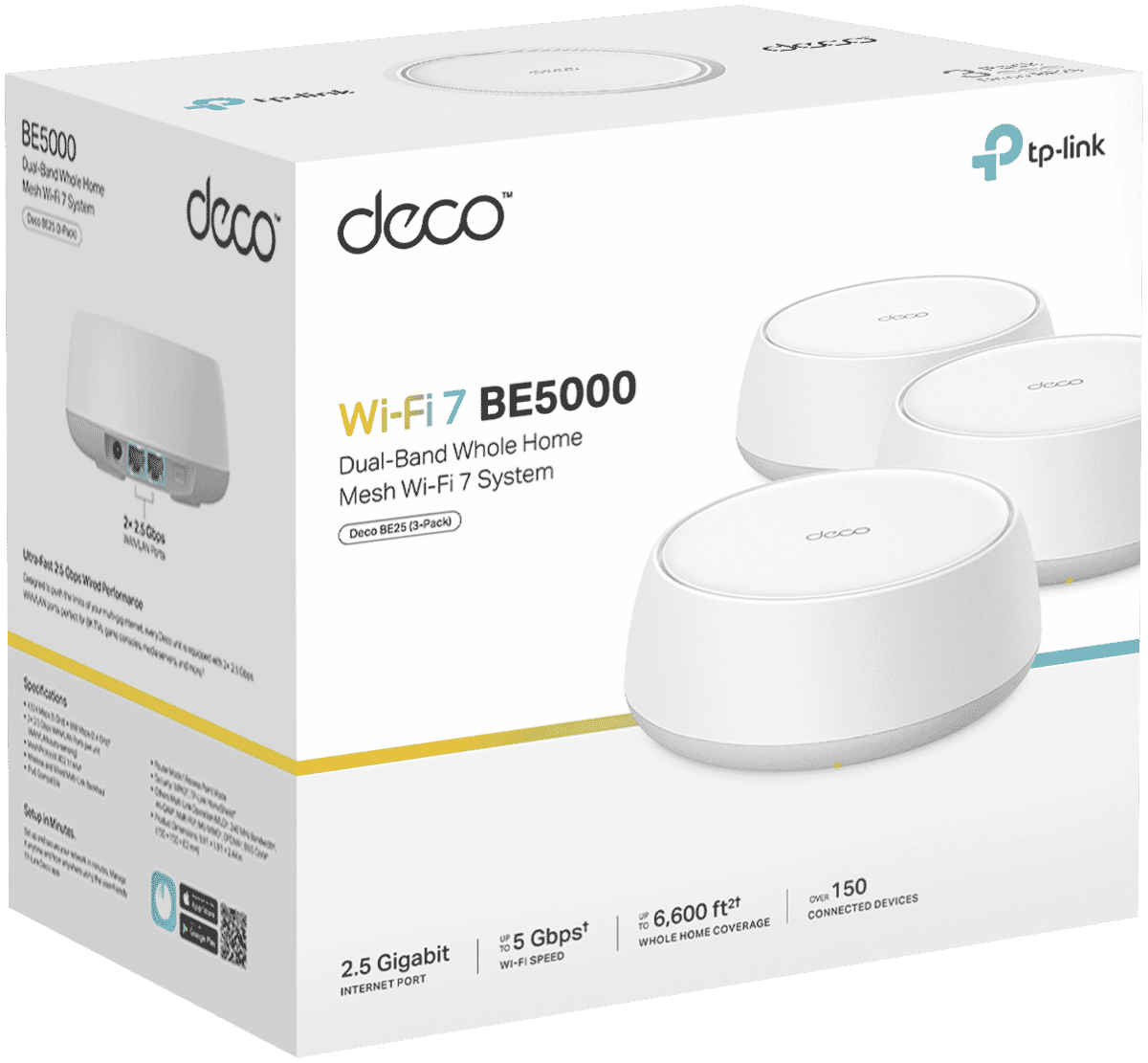 TP-LINK Deco BE5000 Whole Home Mesh Wi-Fi 7 System (3-pack) DECO-BE25(3 ...